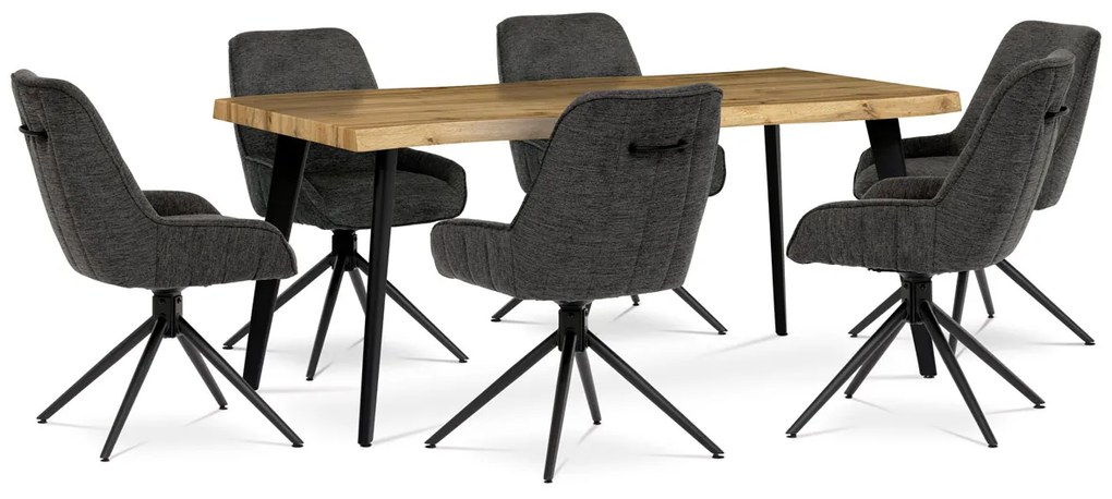 Jídelní stůl, 180x90x75 cm, MDF deska, 3D dekor divoký dub, kov, černý lak