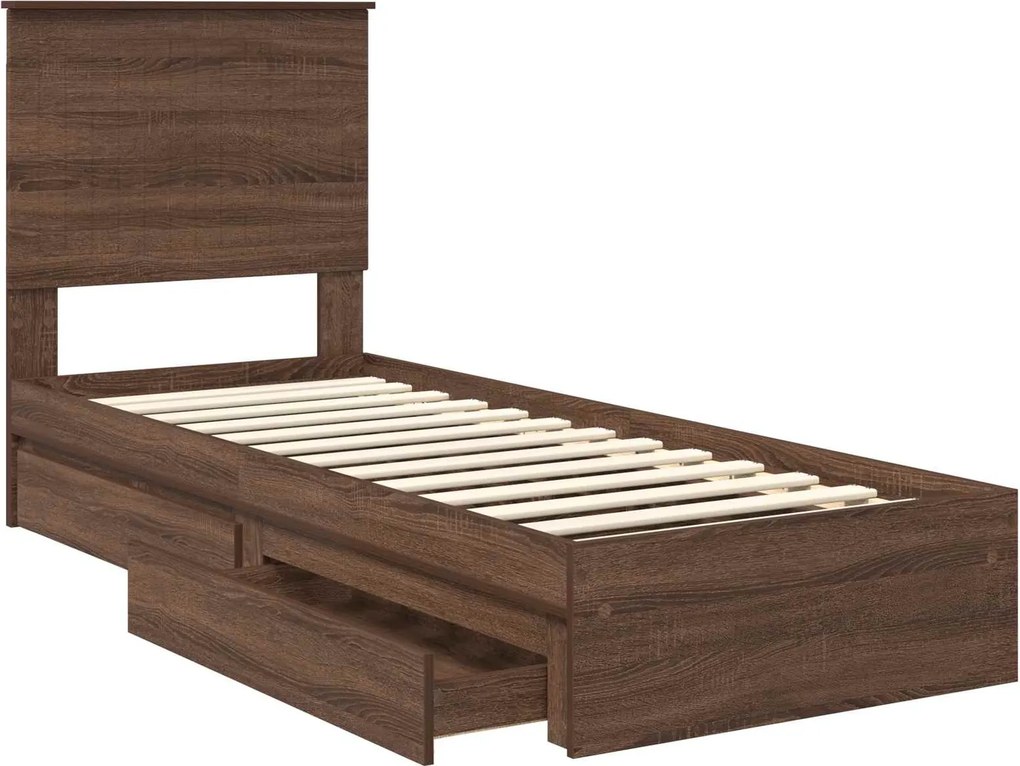 Postel s úložným prostorem se zásuvkou Hnědý dub 75 x 190 cm 3411263