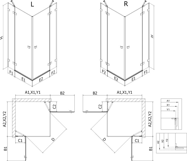 Mexen Lunar Duo, výklopný sprchový kout 120 x 80 cm, 8mm čiré sklo, zlatý profil, 834-120L-080P-50-00