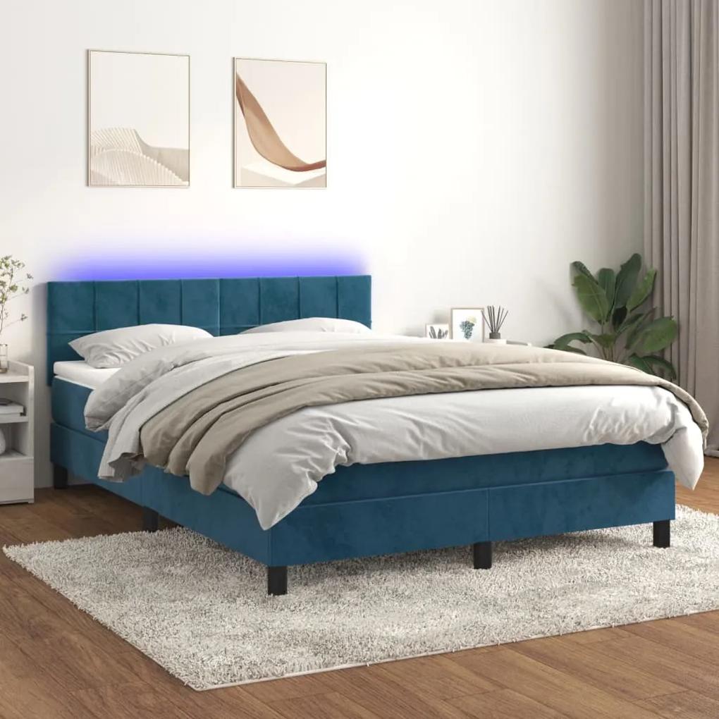 Box spring postel s matrací a LED tmavě modrá 140x200 cm samet,  3134409