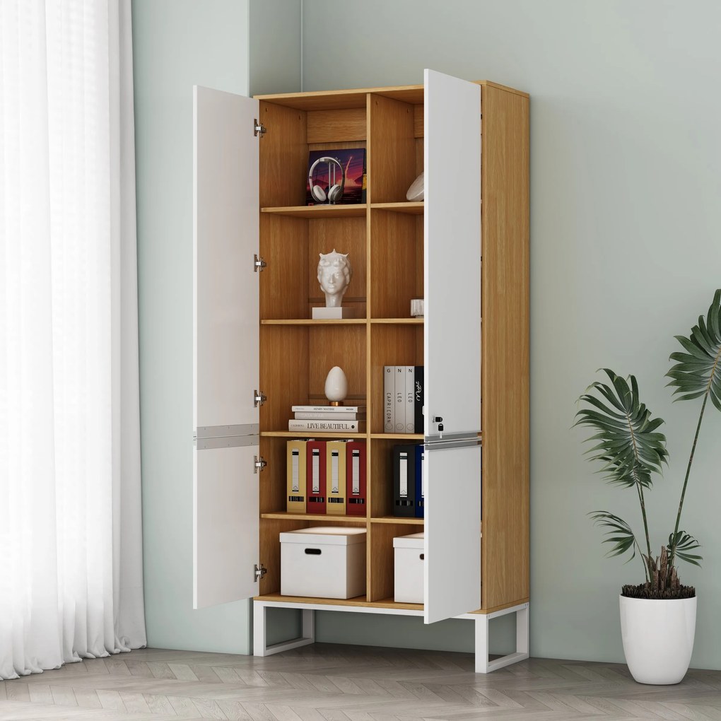 Vysoká kancelářská skříň Houseland Nuvia Loft 90 cm dub/bílá
