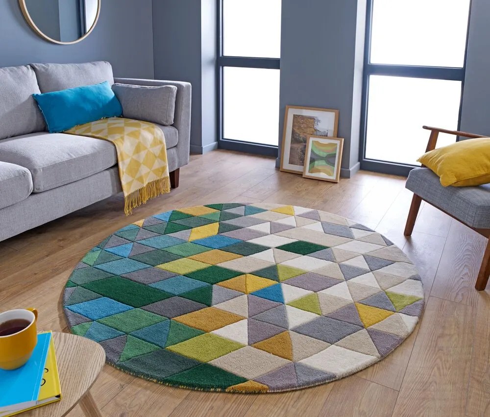 Flair Rugs koberce Ručně všívaný kusový koberec Illusion Prism Green/Multi kruh - 160x160 (průměr) kruh cm