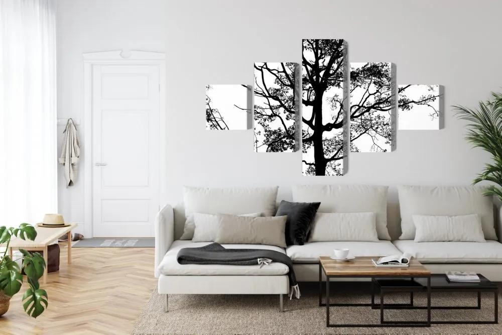 Vícedílný obraz Černý Strom Na Bílém Pozadí Nedostatek Nedostatek Přírodní plátno 150x90