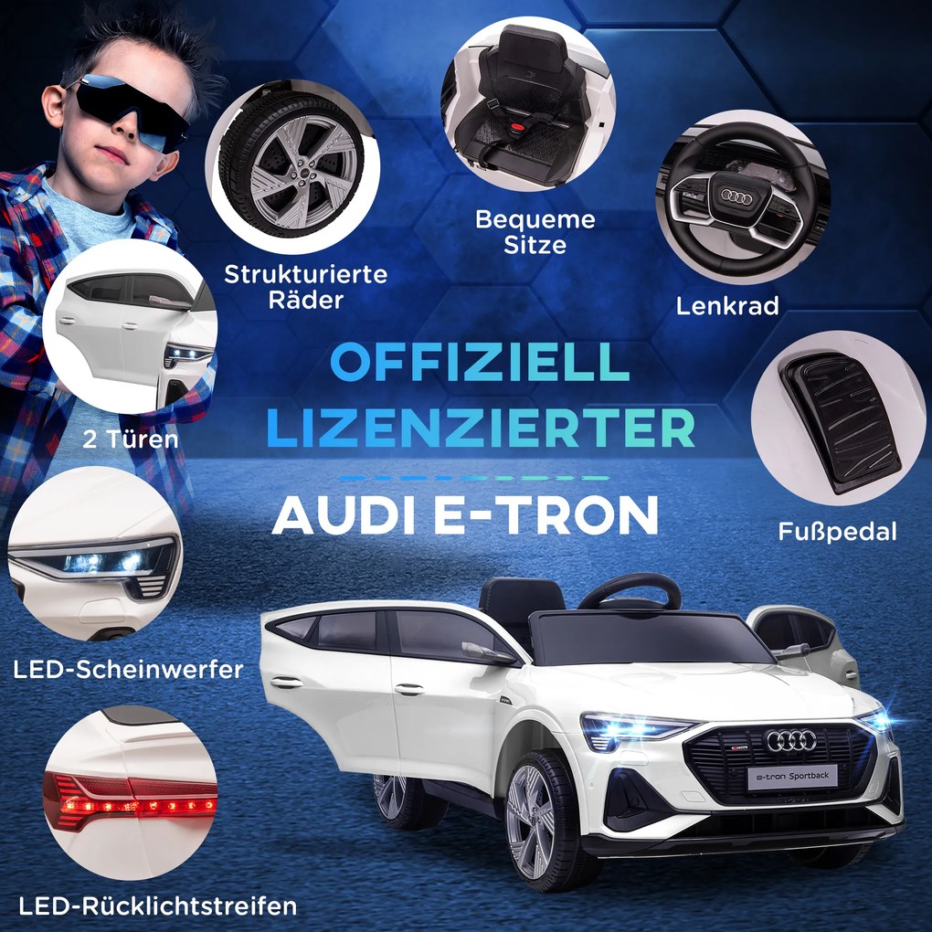 HOMCOM dětské elektrické autíčko 12V elektrické autíčko Audi E-tron elektrické autíčko s dálkovým ovládáním, bezpečnostní pásy, hudba (MP3/USB/TF), d…