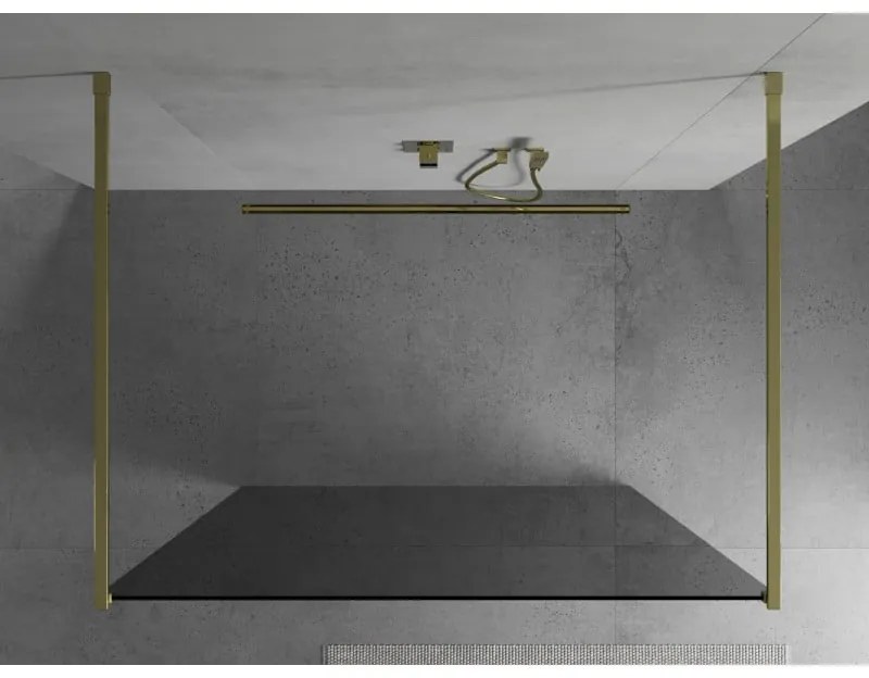 Mexen Kioto, průchozí sprchová zástěna 100 x 200 cm, 8mm šedé sklo, 2x zlatá stabilizační rozpěra, 800-100-002-50-40