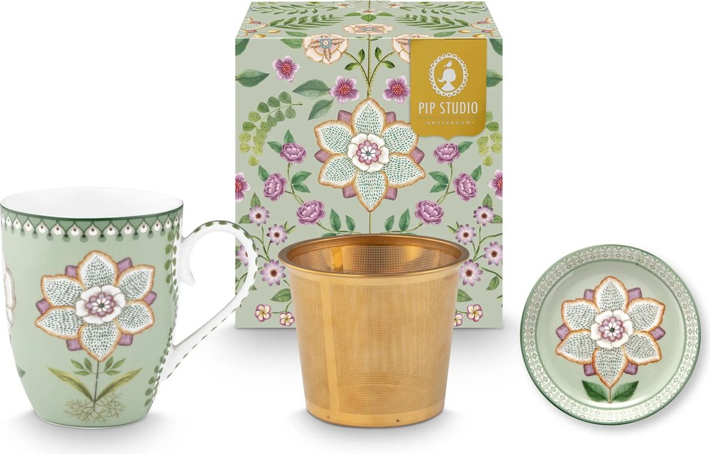 Pip Studio Lily &amp; Lotus sada na čaj pro jednoho 350 ml, zelená (Sada na čaj pro jednoho v dárkové krabičce)