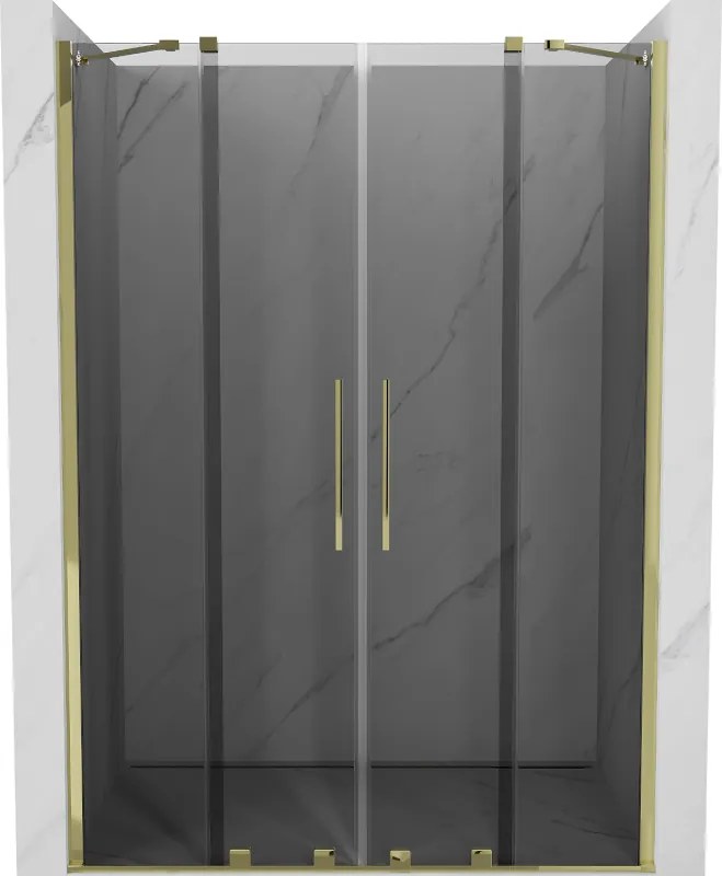 Mexen Velar Duo, posuvné sprchové dveře do otvoru 140 cm, 8mm šedé sklo, zlatá lesklá, 871-140-000-42-50