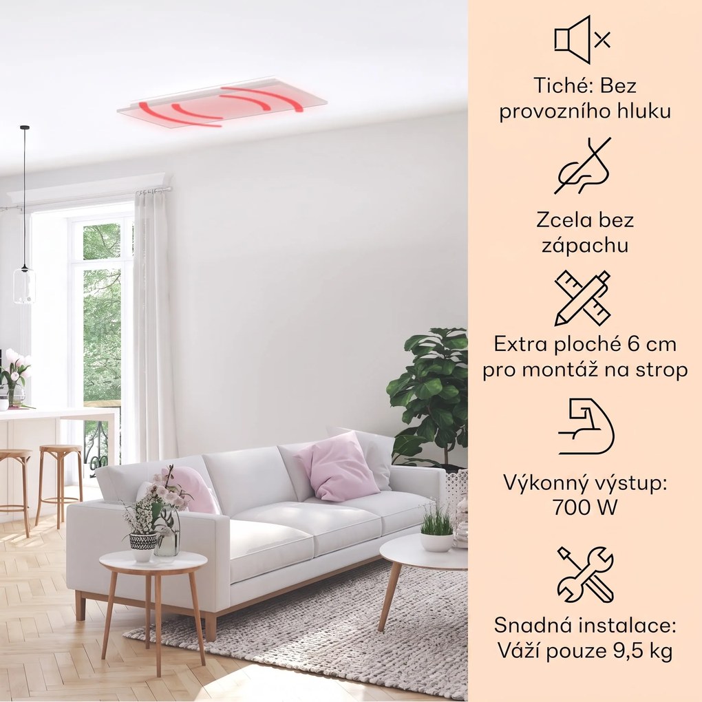 Klarstein Wondersky, infračervený ohřívač, stropní, 120 x 60 x 6,5 cm (Š x V x H), 750 W, IP44