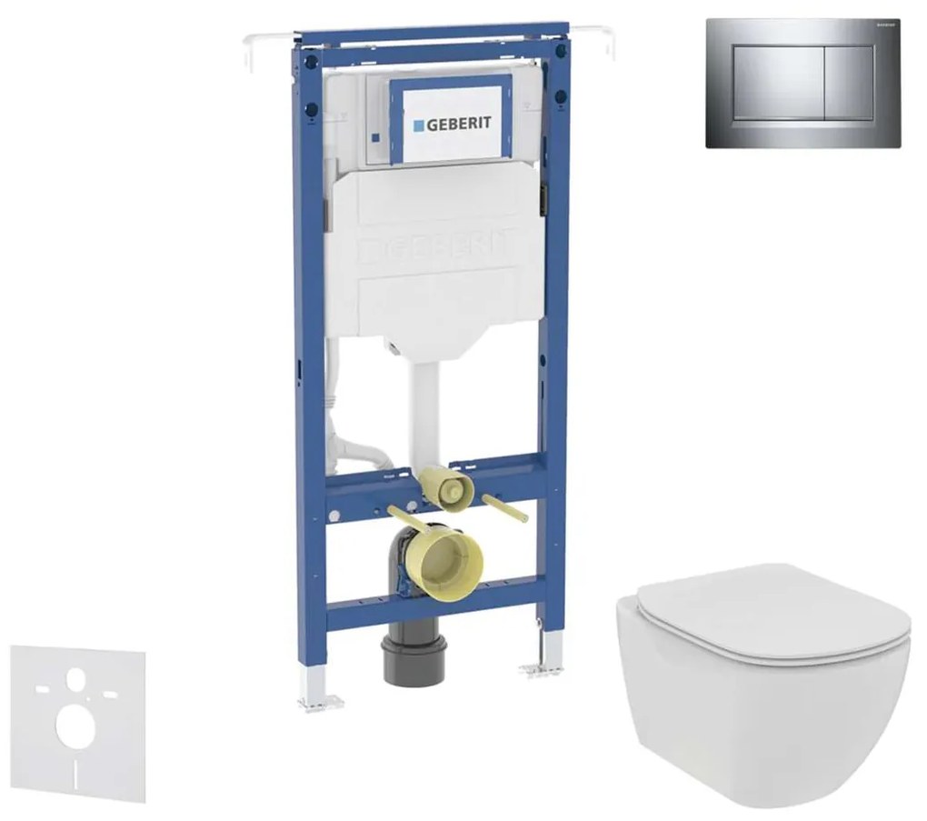 Geberit Duofix - Set předstěnové instalace, klozetu a sedátka Ideal Standard Tesi, tlačítka Sigma20, Rimless, SoftClose, lesklý chrom/chrom mat SANI11CD1100