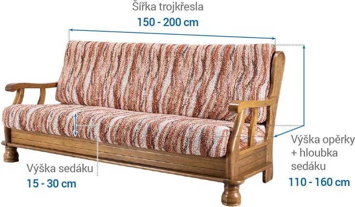 Bielastické potahy OCEANO NOVÉ cihlové trojkřeslo s dřevěnými rukojeťmi (š. 150 - 200 cm)