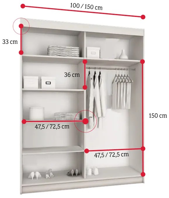 Expedo Posuvná skříň TALIA 33, 200x200x62, tmavý jasan