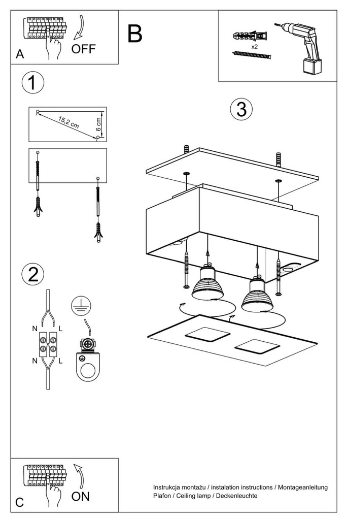 Stropní svítidlo Mono 2, 1x bílé/černé kovové stínítko