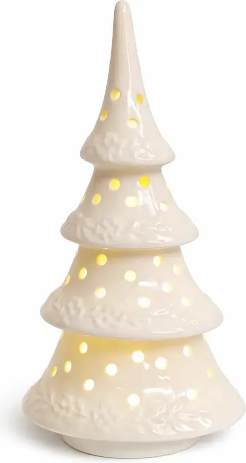 LED dekorace keramický stromeček, 9 × 7,4 × 17,8 cm, teple bílá, 2× LR44
