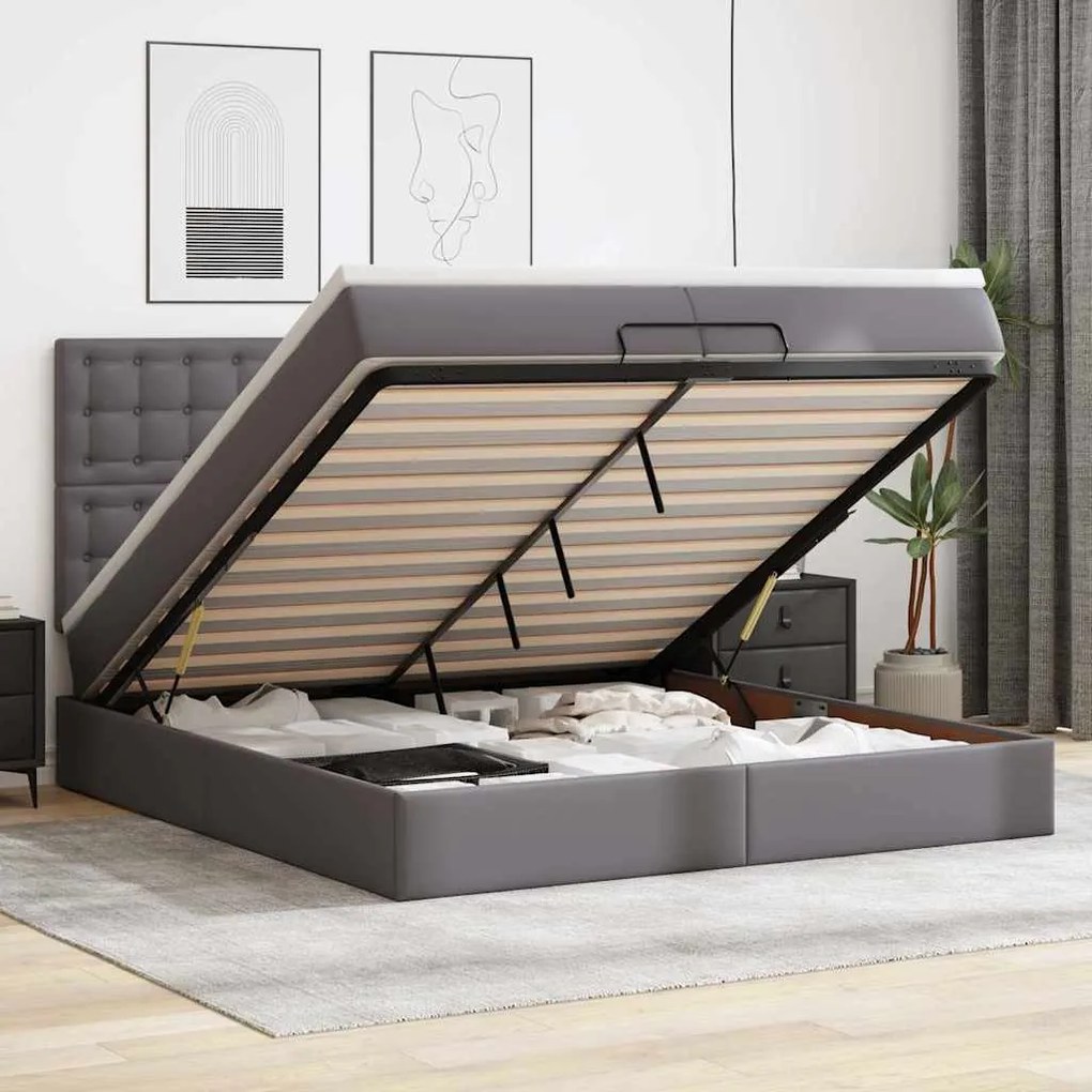 Osmanský rám postele s matrací šedá 200x200cm umělá kůže 3313024