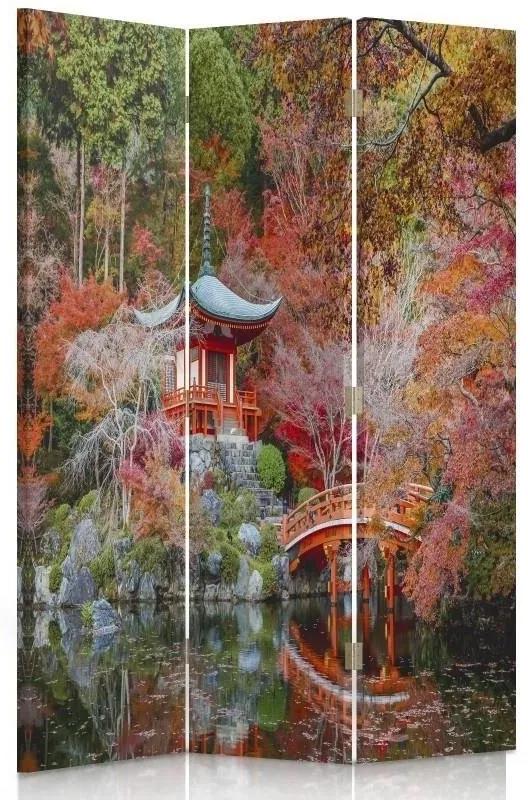 Ozdobný paraván Japonská zahrada - 110x170 cm, třídílný, obustranný paraván 360°