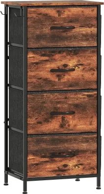 HOMCOM komoda se 4 látkovými zásuvkami, úložný nábytek se 4 kapsami, 2 háčky, ocelový rám, 45 x 30 x 94,5 cm, hnědá