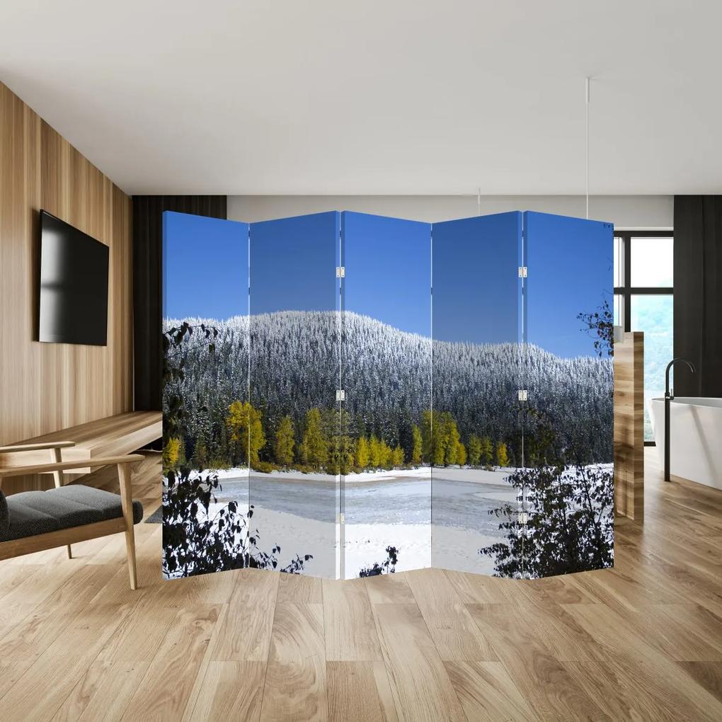 Paraván - Zasněžené hory v zimě (210x170 cm)