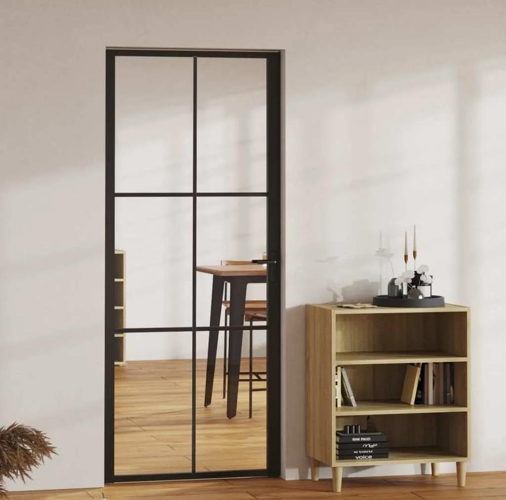 vidaXL Interiérové dveře 83 x 201,5 cm bílé matné sklo a hliník [350589] Barva: Černá a mléčná