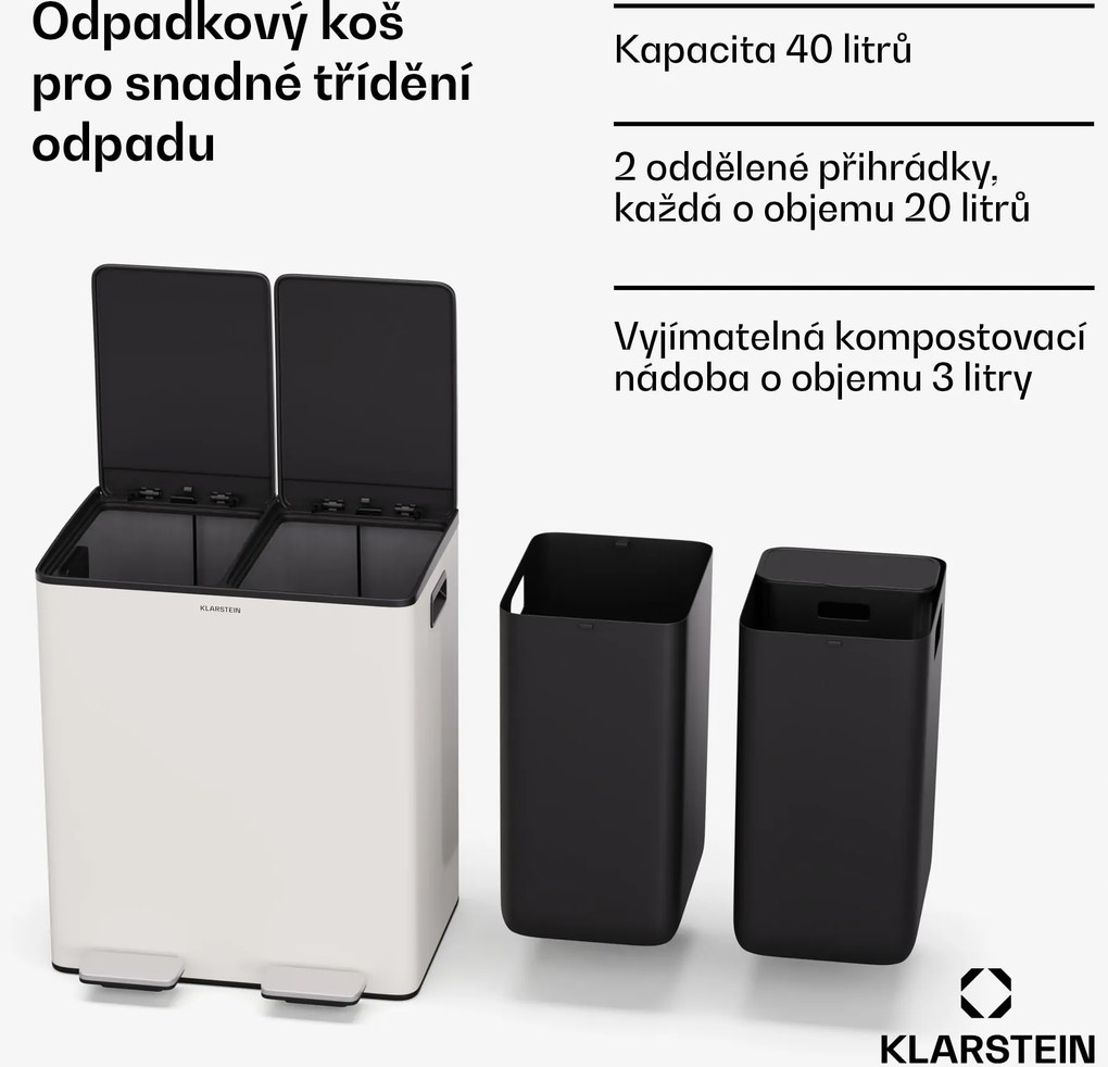 Klarstein EcoVista, odpadkový koš s kompostérem, 40 l + 3 l/koš + kompostér, Soft-Close