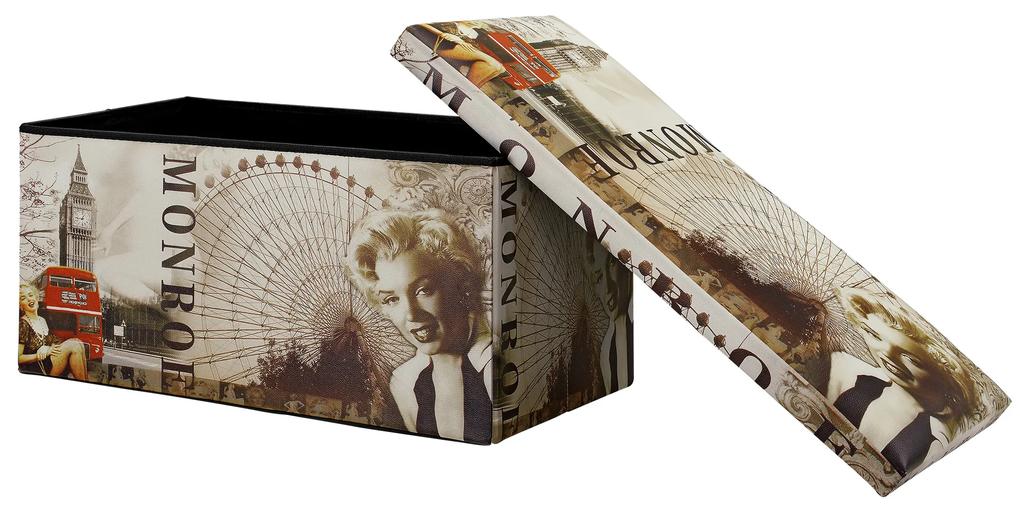 [en.casa]® Skládací taburet - s úložným prostorem - Marilyn Monroe - 76 x 38 x 38 cm