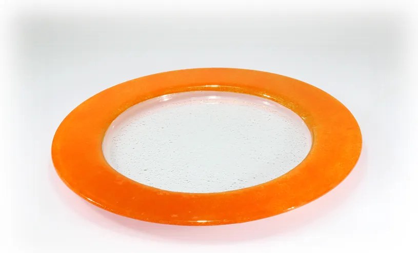 BDK-GLASS Kulaté talíře BAND - s oranžovým okrajem Průměr: 26cm