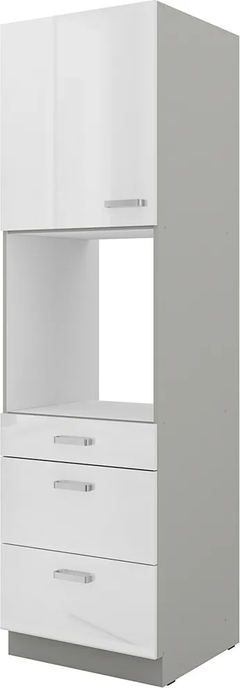 BIANCA sb | vysoká skříňka 60 DPS-210 3S1F na vestavnou troubu | PREMIUM BOX | 60 cm | světle šedá/bílá lesk
