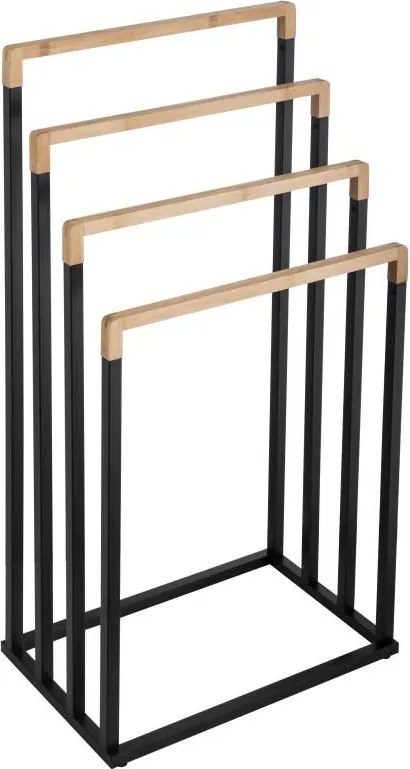 Erga Kona, čtyřramenný věšák na ručníky 45x29x94 cm, černá matná-hnědá, ERG-YKA-P.KONA-4-BLK