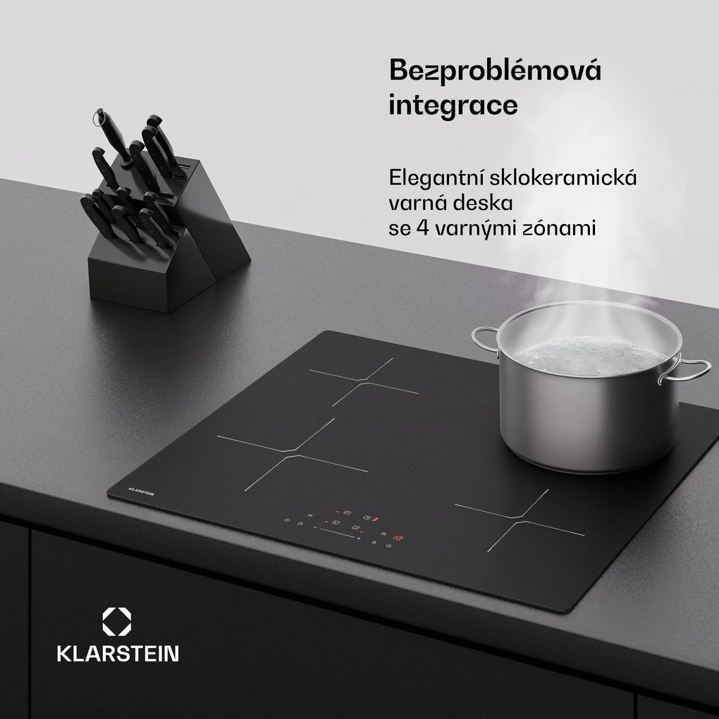 Klarstein PowerGlide indukční varná deska | Odolná proti poškrábání | 4 varné zóny | 7400 W | 60 cm