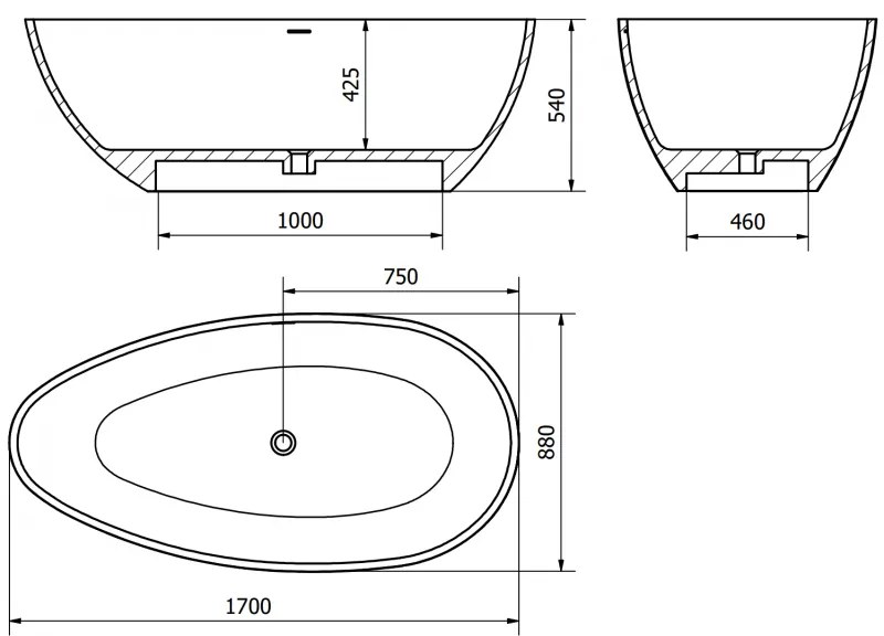 Mexen Imola, volně stojící vana z konglomerátu 170 x 88 cm, bílá matná, 57281708500