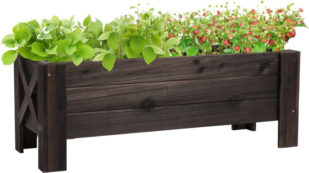 Outsunny Zahradní Truhlík z Masivního Dřeva Obdélníkový s Vysokými Nohy a 2 Odtokovými Otvory pro Květiny a Rostliny 100x36,5x36 cm Hnědý | Aosom