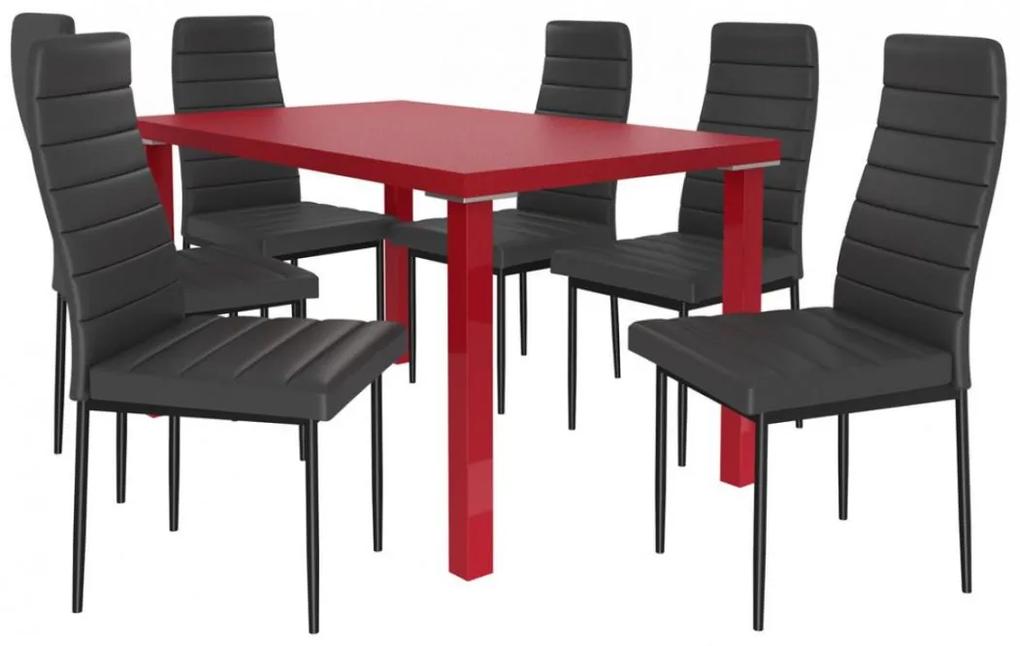 Jídelní set Moderno 1+6 židlí - červená/černá