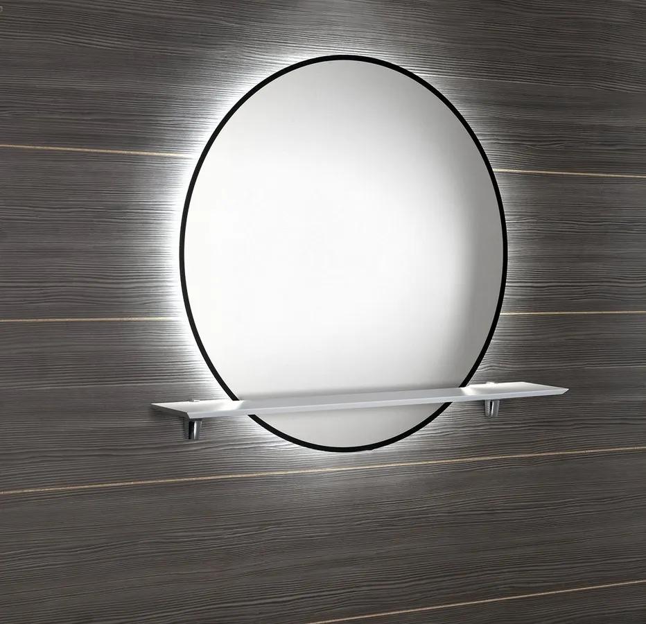 Sapho SHARON kulaté zrcadlo s LED podsvícením a s policí ø 80cm, černá mat ((E28904CI-01) 31255CI-01