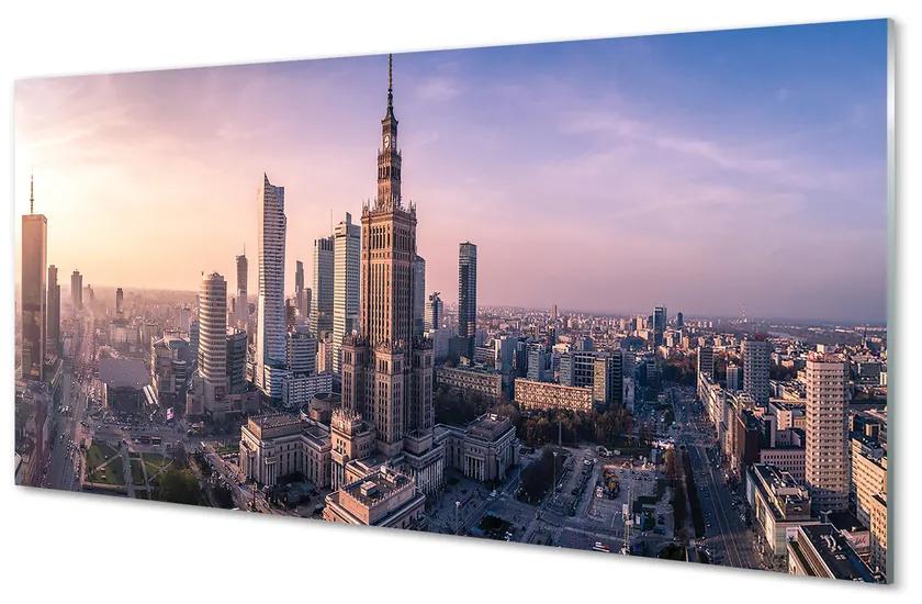 akrylový obraz VARŠAVA Sunrise mrakodrapy panorama 140x70 cm