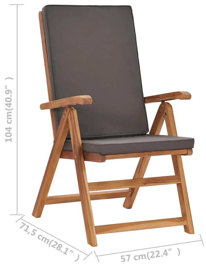 Polohovací zahradní židle s poduškami 2 ks masivní teak šedé - Default Title