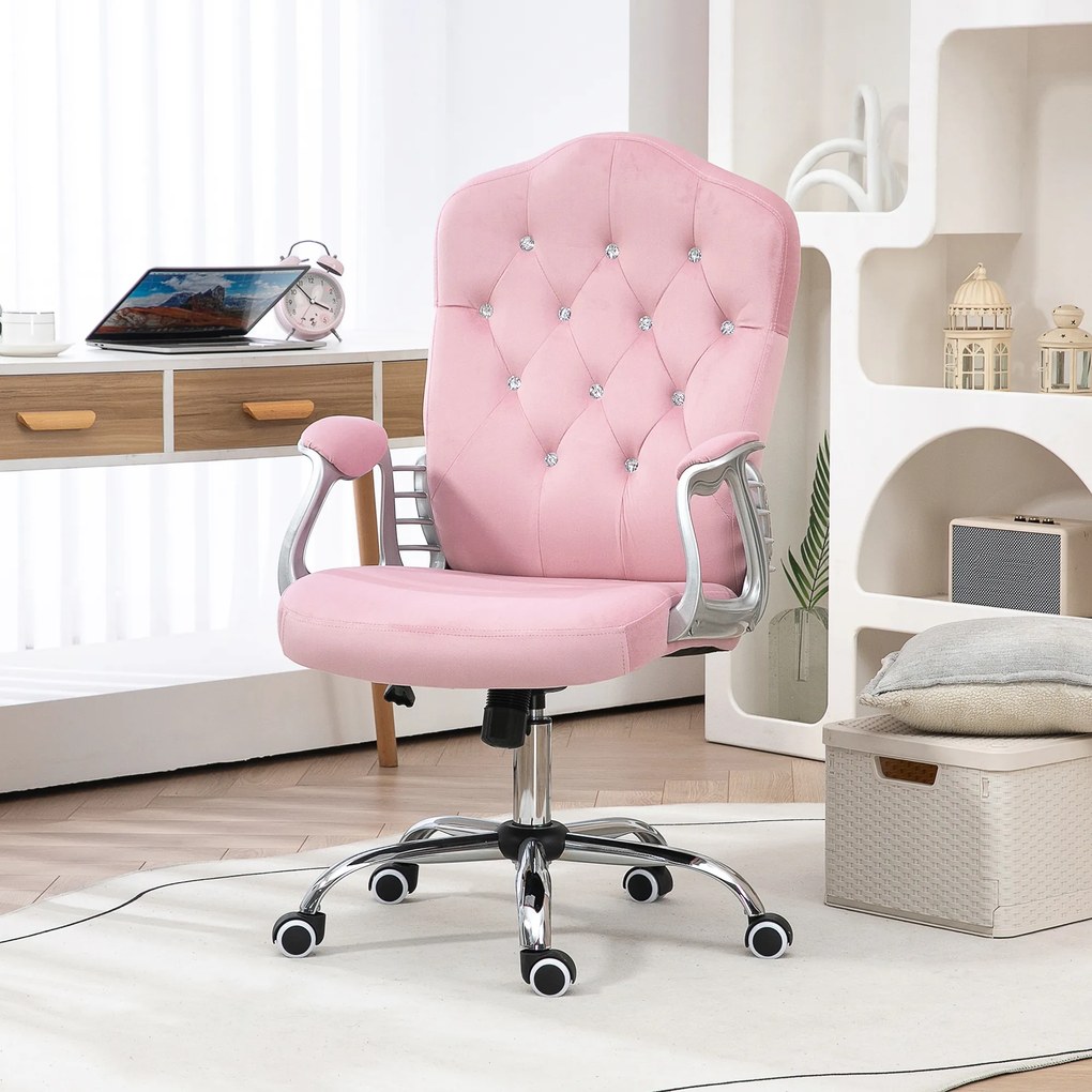 Kancelářská židle HOMCOM pro ženy, ergonomická kancelářská židle s houpací funkcí, výškově nastavitelná, nosnost 120 kg, růžová| Aosom