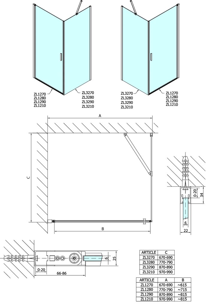 Polysan, ZOOM LINE sprchová boční stěna 900mm, čiré sklo, ZL3290