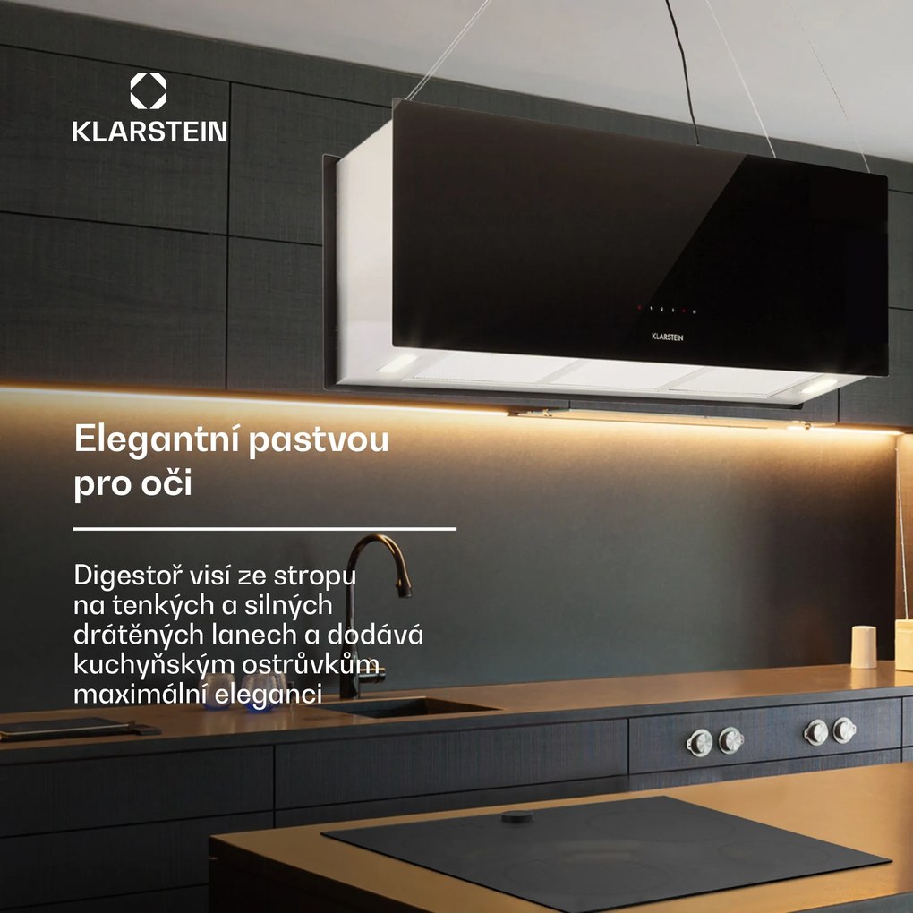 Klarstein Kronleuchter XL, digestoř, 90 cm, ostrůvková, 577 m³/h, dotyková, LED, černá
