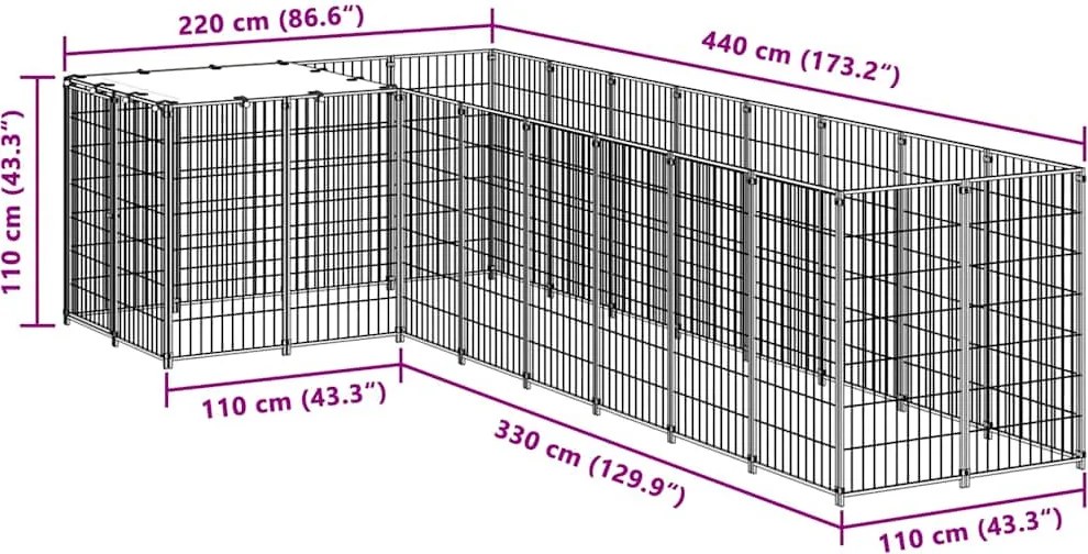 Psí kotec černý 6,05 m² ocel 3082225
