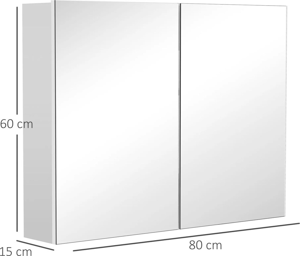 HOMCOM Koupelnová Skříň s Zrcadlem, 2-Dveřová Skříň s 3 Policemi Moderní Styl pro Ložnici a Obývací Pokoj 80x15x60 cm Světle Fialová