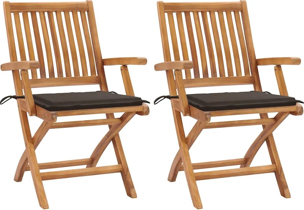 Skládací židle 2 ks s polštáři v barvě taupe, masivní teak 3062414