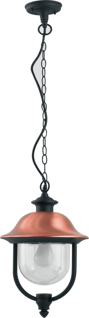FAN LANT-VENEZIA-S1 Závěsné venkovní svítidlo VENEZIA černá/měď, 1xE27, IP44, 25 x 110 cm - FANEUROPE