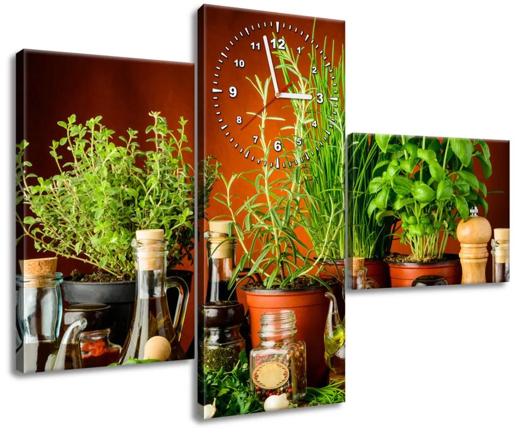 Gario Obraz s hodinami Zeleninové přísady - 3 dílný Rozměry: 90 x 30 cm