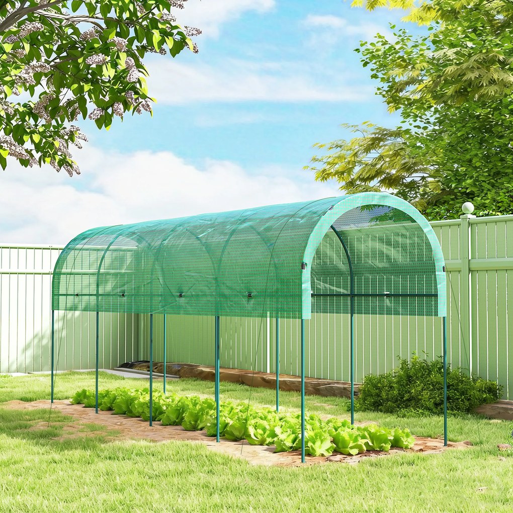 Outsunny zimní tunelový skleník s obloukovou střechou — ocelový rám a zemní kotvy, zasouvací otevřený tunel, 400 × 120 × 170 cm, zelený
