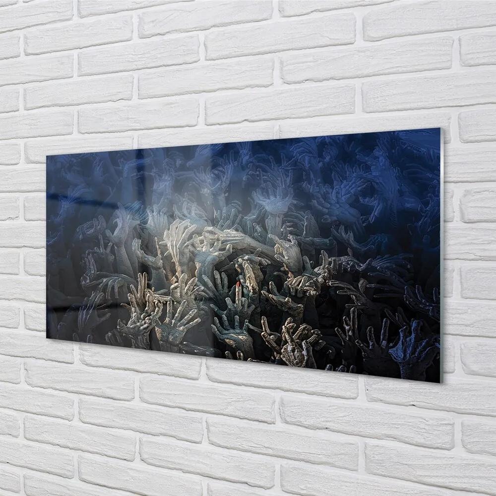 Obraz na skle Hands modré světlo 120x60 cm