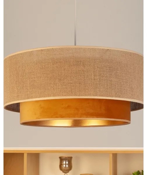 Lustr na lanku SARTA 1xE27/60W/230V pr. 45 cm měděná/juta