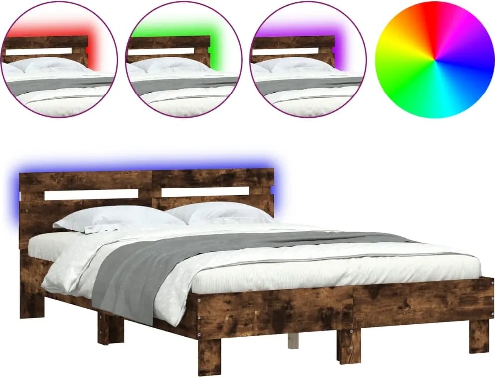 Rám postele s čelem a LED osvětlením kouřový dub 120 x 200 cm 3207557