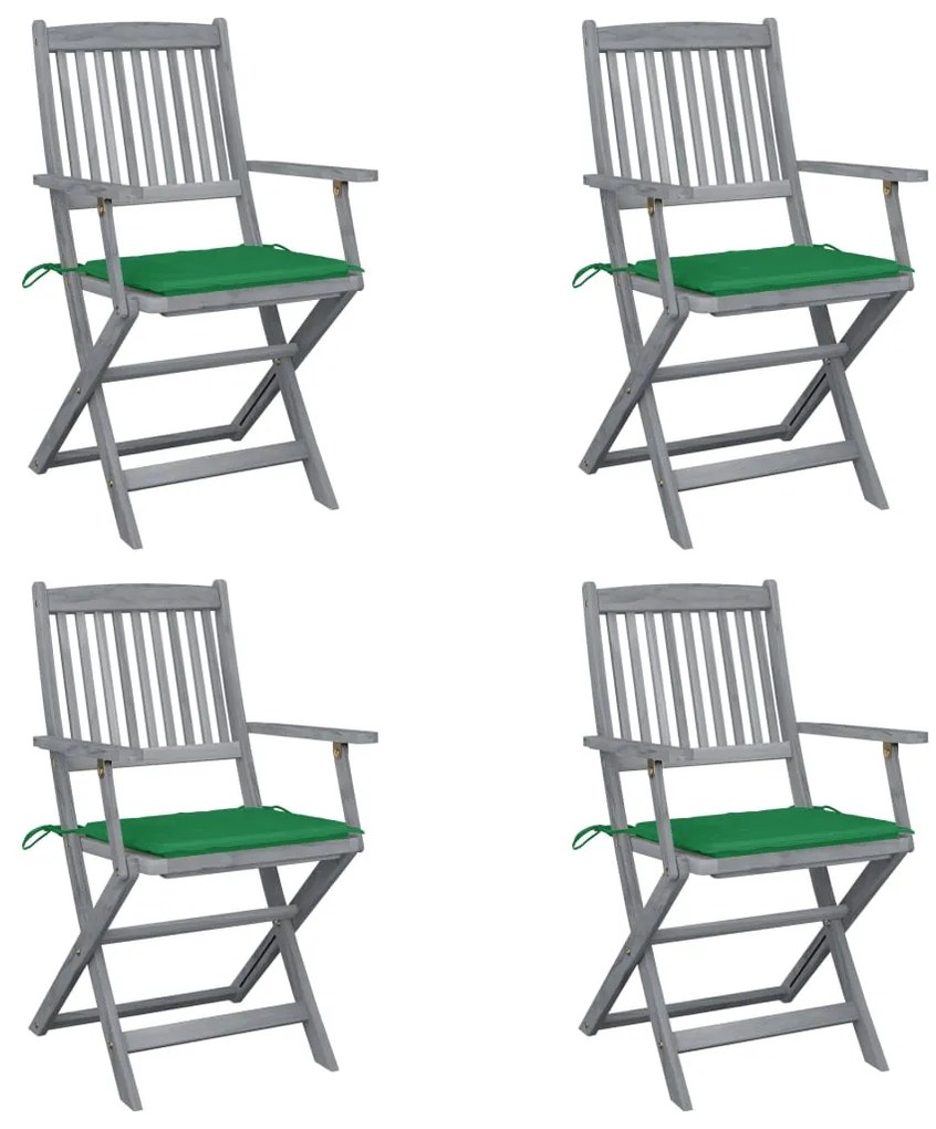 3064514 vidaXL Skládací zahradní židle s poduškami 4 ks masivní akáciové dřevo
