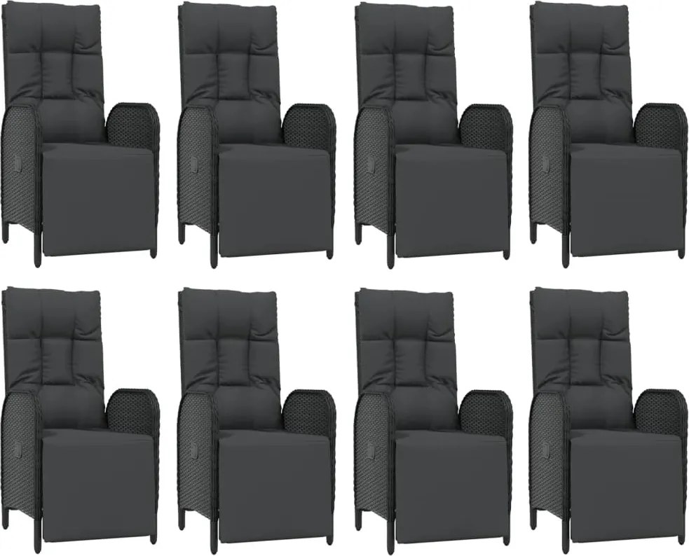 9dílný zahradní jídelní set s poduškami černý polyratan 3185064