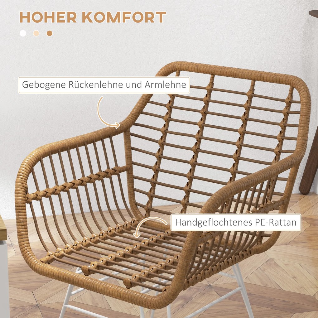HOMCOM Sada 2 ratanových jídelních židlí, nosnost 120 kg, ergonomické, s opěradlem, ocelové nohy, boho styl, 56 x 60 x 79 cm, přírodní| Aosom