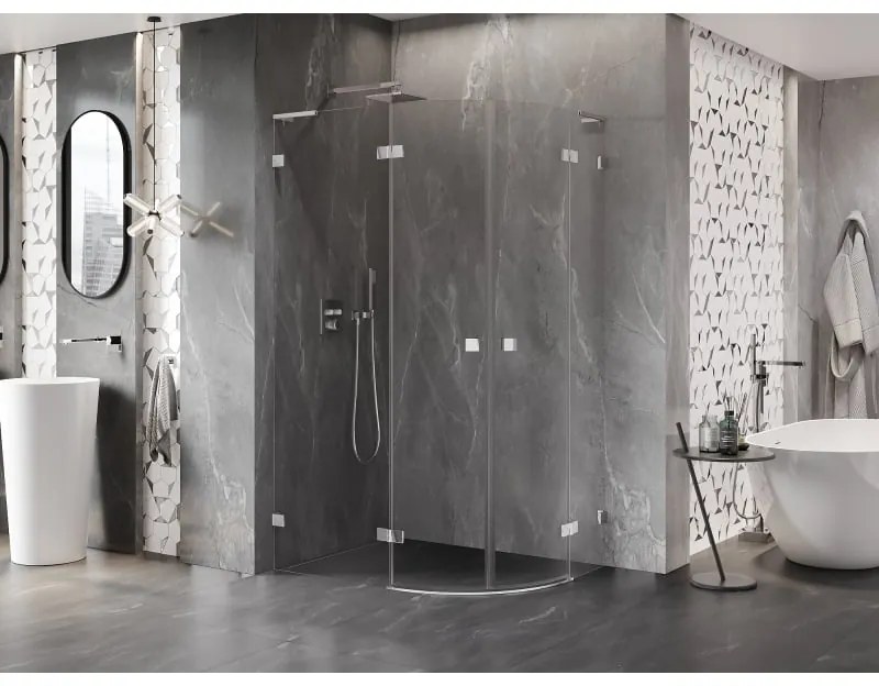 Mexen Lunar, L půlkruhový sprchový kout naklápěcí doleva 100 x 70 cm, 8mm čiré sklo, chromový profil, 833L-100L-070P-01-00